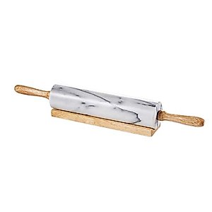 JEmarble Rolling Pin-Wooden Handles(White)(Premium Quality)Polished Surface 18-inch(10"Barrel) Genuine Stone Non-stick Save Effort Easy to Clean