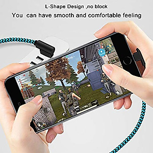 iPhone Charger Cord Right Angle Lightning Cable 5 Pack (3/3/6/6/10FT) Nylon Braid 90 Degree Charging Cord Fast Charging & Data Sync Cord Long Compatible iPhone 13 12 11 Pro XS Max/X/8/7/Plus iPad Blue