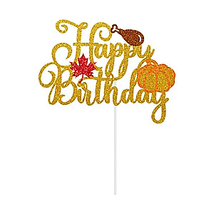 Autumn Birthday Party Decorations,Pumpkin Maple Sunflower Turkey Harvest Farm party supplies Favors,Fall Happy Birthday Banner,Thanksgiving Party Banner,Autumn Birthday Party Cake Topper
