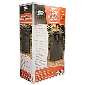 Suncast GHW1732 15.75" x 16" x 31.6" Trashcan Hideaway Outdoor Commercial 33 Gallon 31.6" Resin Garbage Waste Bin with Lid in Brown for Garage, 2 Pack