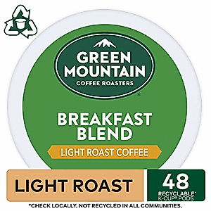 Green Mountain Coffee Roasters Breakfast Blend Single-Serve Keurig K-Cup Pods, Light Roast Coffee, 48 Count