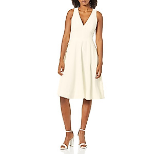 Dress the Population Women's Catalina Solid Sleeveless Fit & Flare Midi Dress, Off White, M