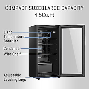 HAILANG 4.5 cu.ft Beverage Refrigerator With 150 Can,Freestanding Beverage Cooler For Office, Bar,Home|Double Glass Door&Adjustable Shelving (4.5cu.ft)