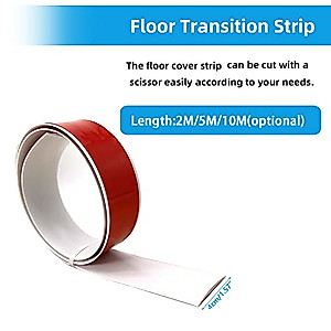Floor Transition Strip, Self Adhesive Laminate Floor Cover Strips, 1.57" Flat Vinyl Flooring Transitions Strip for Tile, Wood, Laminate Joins Gap, Elegant Wood Grain (6.6FT, White)
