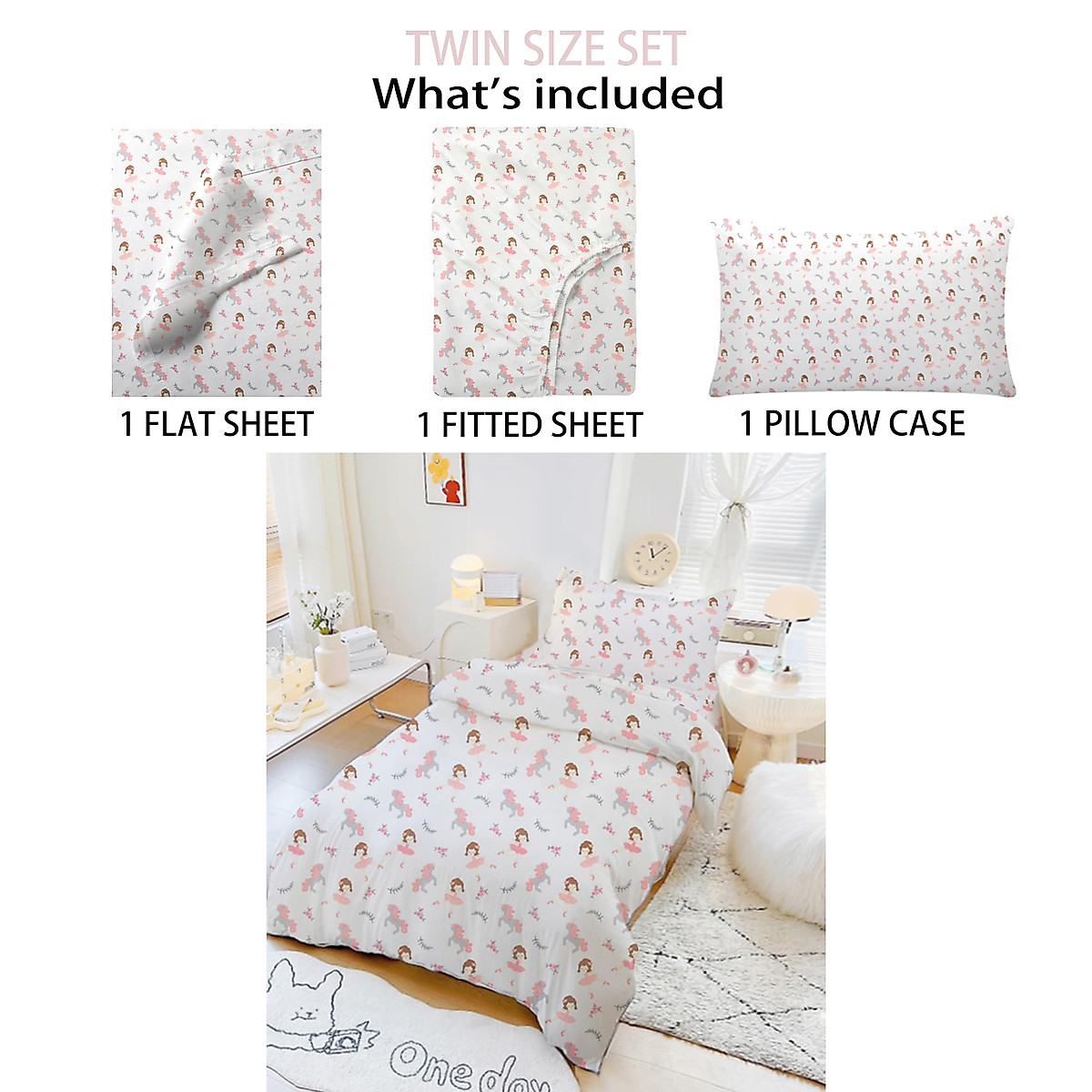 LITTLE CELEBRITY Twin Sheet Set | Kids Sheet & Pillowcase Sets | Twin Sheets for Boys Girls, Fitted Sheet, Top Sheet, Pillowcase | Twin Sheets Set | Twin Bed Sheets | Bed Sheets Twin(Andrea)