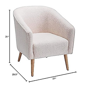 Wovenbyrd Mid-Century Modern Barrel Accent Chair with Tapered Legs, Cream Boucle