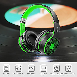 IFECCO Wireless Bluetooth Headphones Over Ear with Build-in Microphone and 3.5mm Cable for Wired Headset Mode with Comfortable Soft Earpads Long Battery Life HD Stereo Sound (Green)