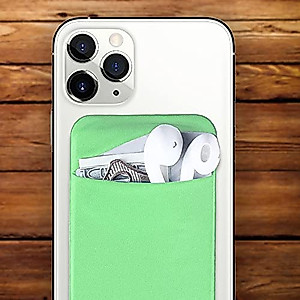 Elastic Phone Card Holder Pocket, Stick-On Wallet, Adhesive Credit Card Pouch, Phone Accessories, Compatible With iPhone, Samsung Galaxy – Light Green