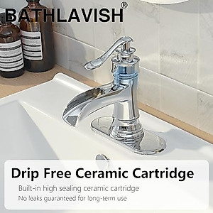 BATHLAVISH Bathroom Sink Faucet Chrome, Waterfall Bathroom Faucet, Single Hole Bathroom Faucet, Farmhouse Single Handle Vanity RV Lavatory with Pop Up Drain with Overflow