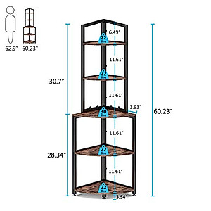 Tribesigns 5-Tier Corner Shelf, 60 Inch Corner Bookshelf Small Bookcase for Living Room, Industrial Corner Storage Rack Plant Stand with Metal Frame for Home Office