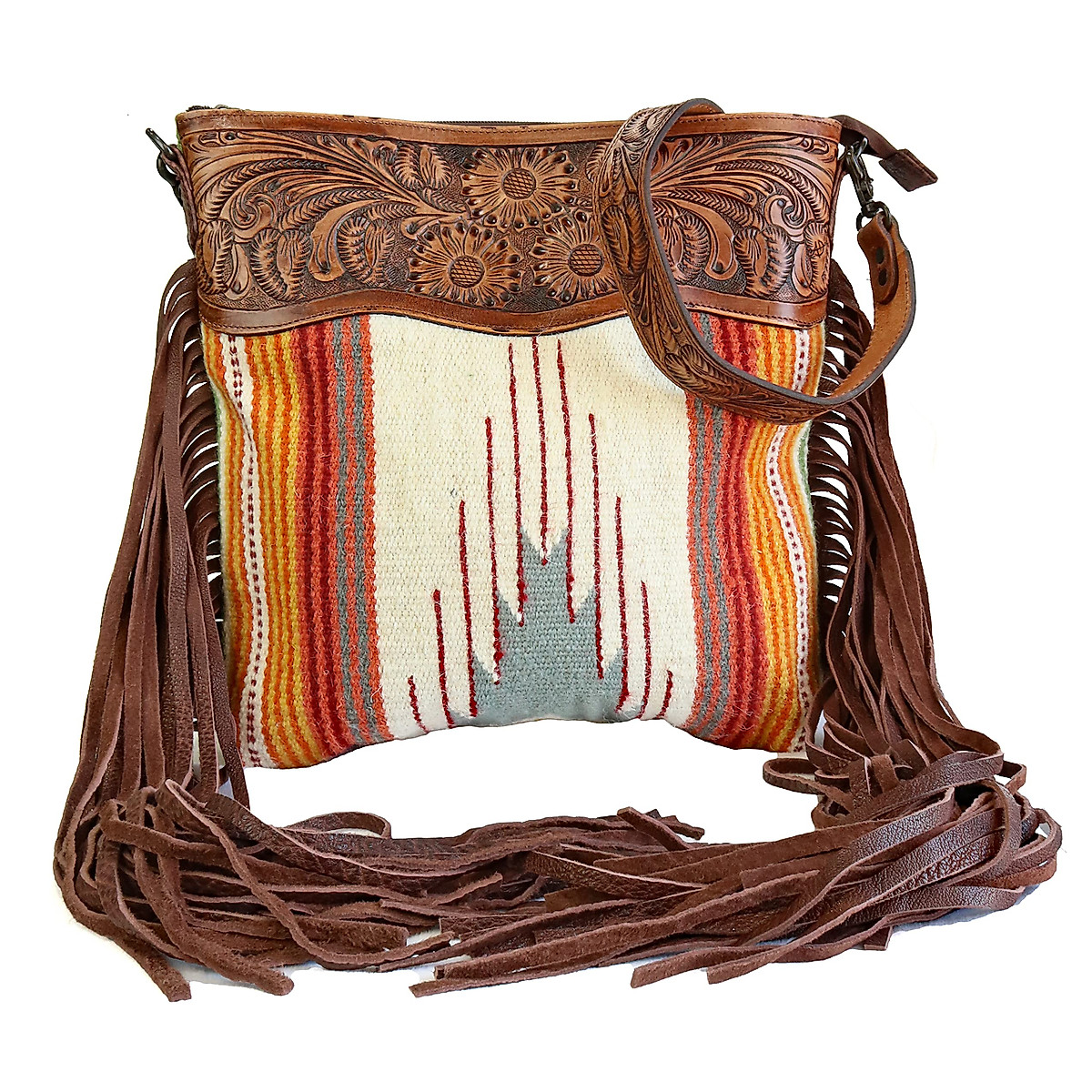 American Darling Aztec And Fringe Crossbody In Cream ADBGZ365