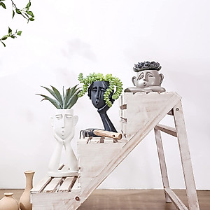 FROZZUR 3PCS Human Face Shaped Flower Pots, Irregular Modern Head Busts, Indoor Outdoor Christmas Decorative Garden Figurines, Boy Planters with Drainage Holes for Succulent Plants, White Khaki Grey