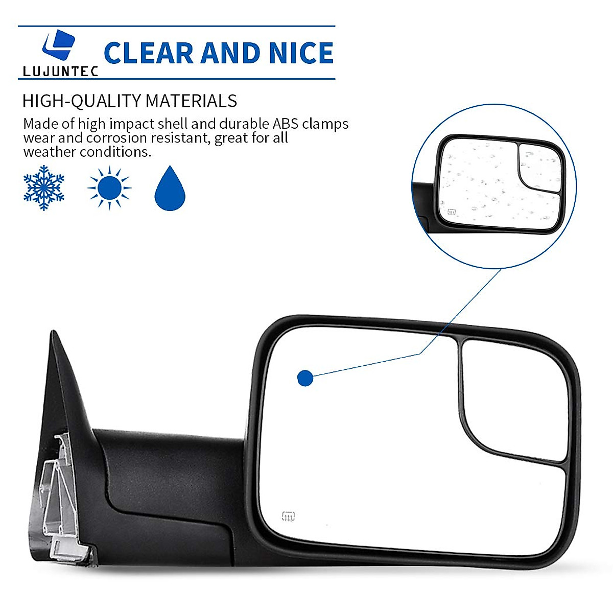 LUJUNTEC Tow Mirror Replacement fit for 2002-2008 for Dodge for Ram 1500 2003-2009 for Dodge for Ram 2500/3500 Pickup Towing Mirror Passenger Right Side Power Adjusted Heated No Turn Signal Light