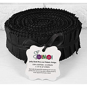 Soimoi 40Pcs Solid Black Precut Fabrics Strips Roll Up 1.5 Inches Cotton Jelly Rolls for Quilting