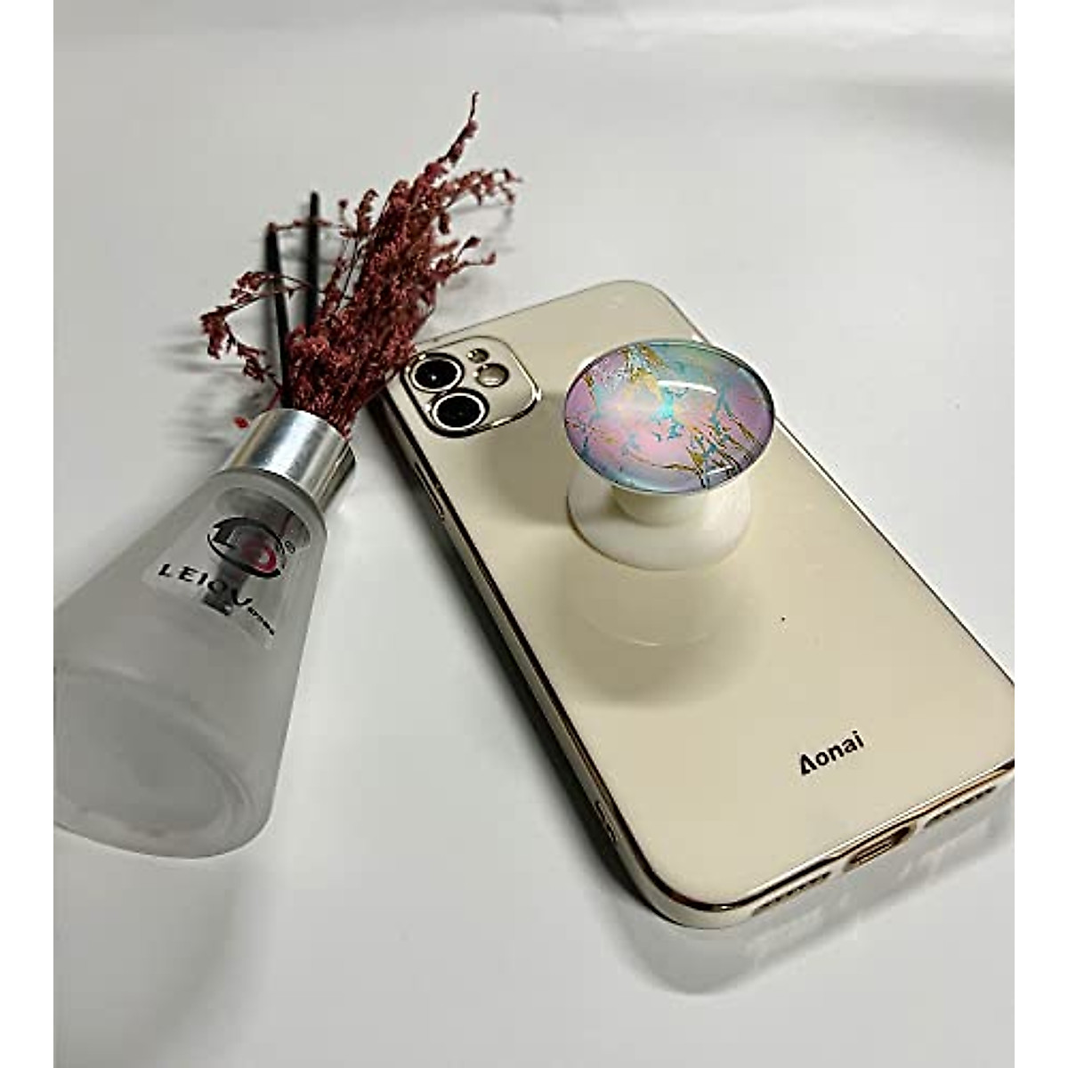 WUYULB Clear Glitter Purple Blue Marble Design Expandible Collapsible Mobile Phone Grip Cell Phone Stand Holder for Smartphones Cellphone Accessory