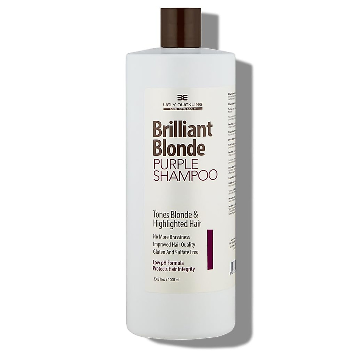 Ugly Duckling Los Angeles Brilliant Blonde Purple Shampoo 33.8 oz (1000 ml). Tones Blonde & Highlighted Hair. Low pH Formula, Sulfate Free, Gluten Free