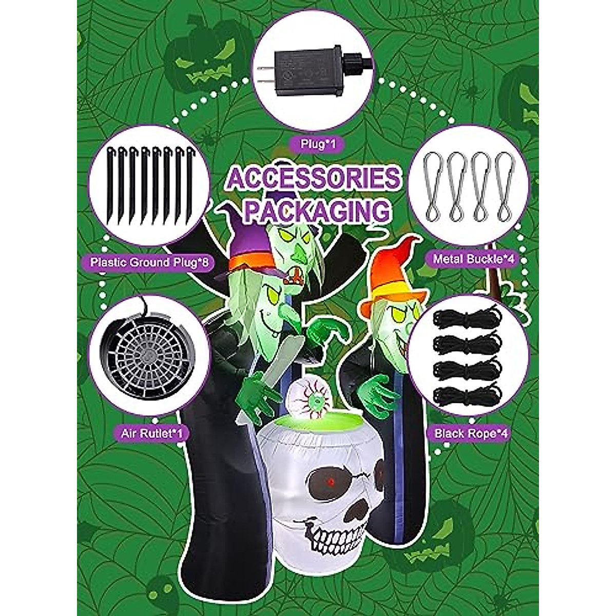Lanstics Halloween Inflatable Outdoor, 6.2FT Witch Inflatable Yard Decoration 3 Witch Around Cauldron with LED Light Green Eye Skull Halloween Blow Up Decoration for Lawn Party Home Decor…