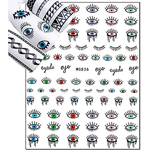 Evil Eye Nail Art Stickers Decals 7 Sheets Self Adhesive Pegatinas Uñas Turkish Blue Eye Hamsa Hand Eye of Fatima Cartoon Charms Design Manicure Tips Nail Decoration for Women Girls Gift