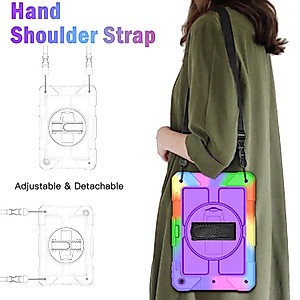 BMOUO Case for iPad 9th Generation Case, iPad 8th/7th Generation Case, iPad 10.2 Case, Shockproof Rotating Stand Hand Strap Kids Case for iPad 10.2" 2021/2020/2019 - Purple