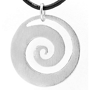 Pewter Maori Spiral Koru Peace and Tranquility Pendant on Leather Necklace