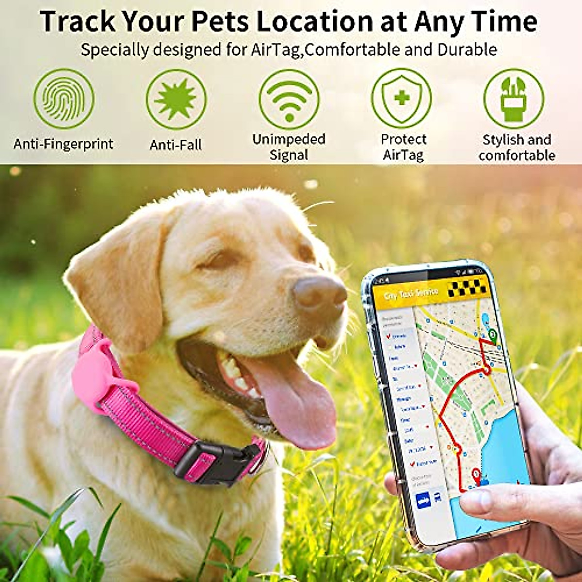 AirTag Dog Collar for Small Medium Large Dogs, Animire Soft Neoprene Padded Pet Cat Collar, Nylon Puppy Collar with Silicone Air Tag Case Holder Accessories, 9''-16'' Neck