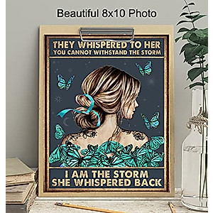 They Whispered to Her You Cannot Withstand The Storm - Inspirational Quote Wall Art - She Whispered Back I Am The Storm - Motivational Positive Encouragement Gifts for Women - Boho Print Decoration