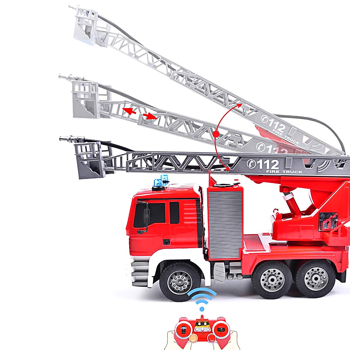 fisca RC Truck Remote Control Fire Engine Truck 9 Channel 2.4G Hobby Electronics Toys with LED Lights Simulated Sounds for Kids