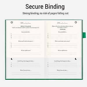 The Gratitude Journal: Just Five Minutes a Day to Inspire Thankfulness, Mindfulness, Positivity, Happiness,Upgraded with Pen Holder, Inner Pocket & Elastic Closure Band (Earth Green)