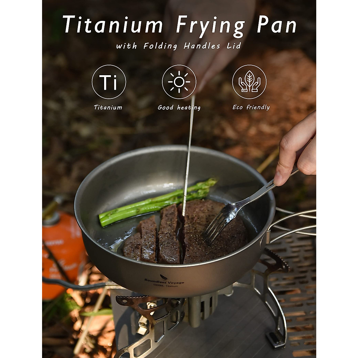Boundless Voyage Titanium Frying Pan with Lid Portable Folding Handles Outdoor Camping Skillet Griddle Ultralight Cookware Hiking Backpacking