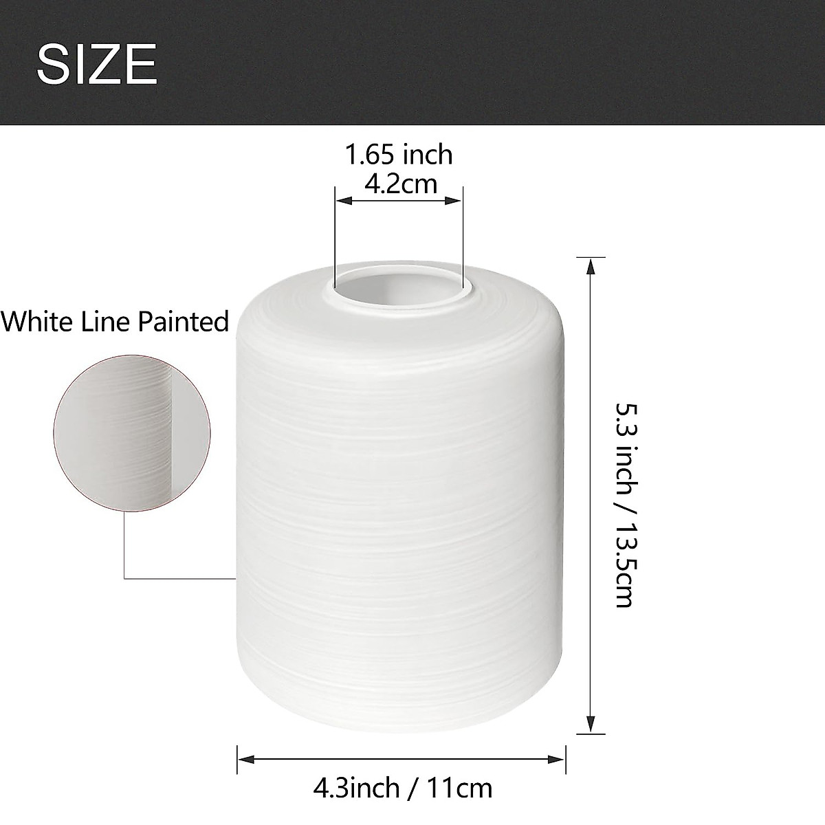 White Line Painted Glass Shade, Cylinder Globe replacement for Vanity Light, Chandelier (white, 3 Pack)