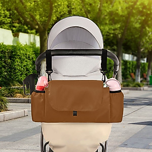 Saddle Brown Baby Stroller Organizer Large Capacity with 2 Cup Holder Adjustable Removable Shoulder Straps Abrasion-Resistant and Durable Fit Nearly Any Stroller
