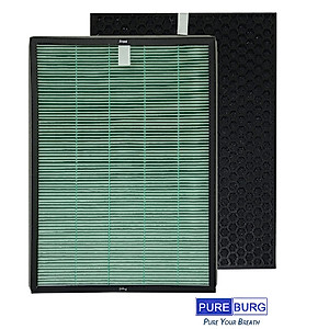 PUREBURG Replacement Filter Set Compatible with RabbitAir BioGS 2.0 Ultra Quiet Model SPA-550A & SPA-625A Air Purifiers,2-Pack H13 True HEPA + Activated Carbon Filter