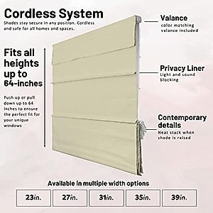 CHICOLOGY Roman Shades for Windows, Roman Window Shades, Roman Shades, Window Treatments, Window Shades for Home, Window Shade, Cream (Cotton), 35" W X 64" H