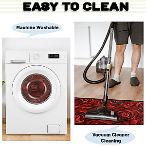 KOBLEN Red Roses Flower Kitchen Rugs Non Slip Washable Absorbent Kitchen Mats 20x39 inch Cushioned Anti Fatigue Kitchen Floor Mats for in Front of Sink