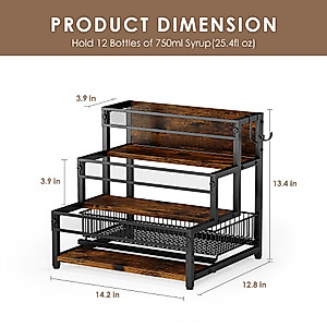LOTEYIKE 3 Tier Coffee Syrup Rack Organizer, 12 Water Bottles Holder Stand Liquor Cabinet Storage Shelves, Wine Rack Countertop Storage Rack Coffee Bar Cabinet for Kitchen