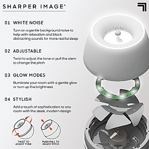 SHARPER IMAGE Sound Soother White Noise Machine, Night Light with 3 Glow Modes, Portable Sleep Therapy for Babies & Adults, Adjustable Pitch & Tone, Meditation, Relaxation, Stress Relief