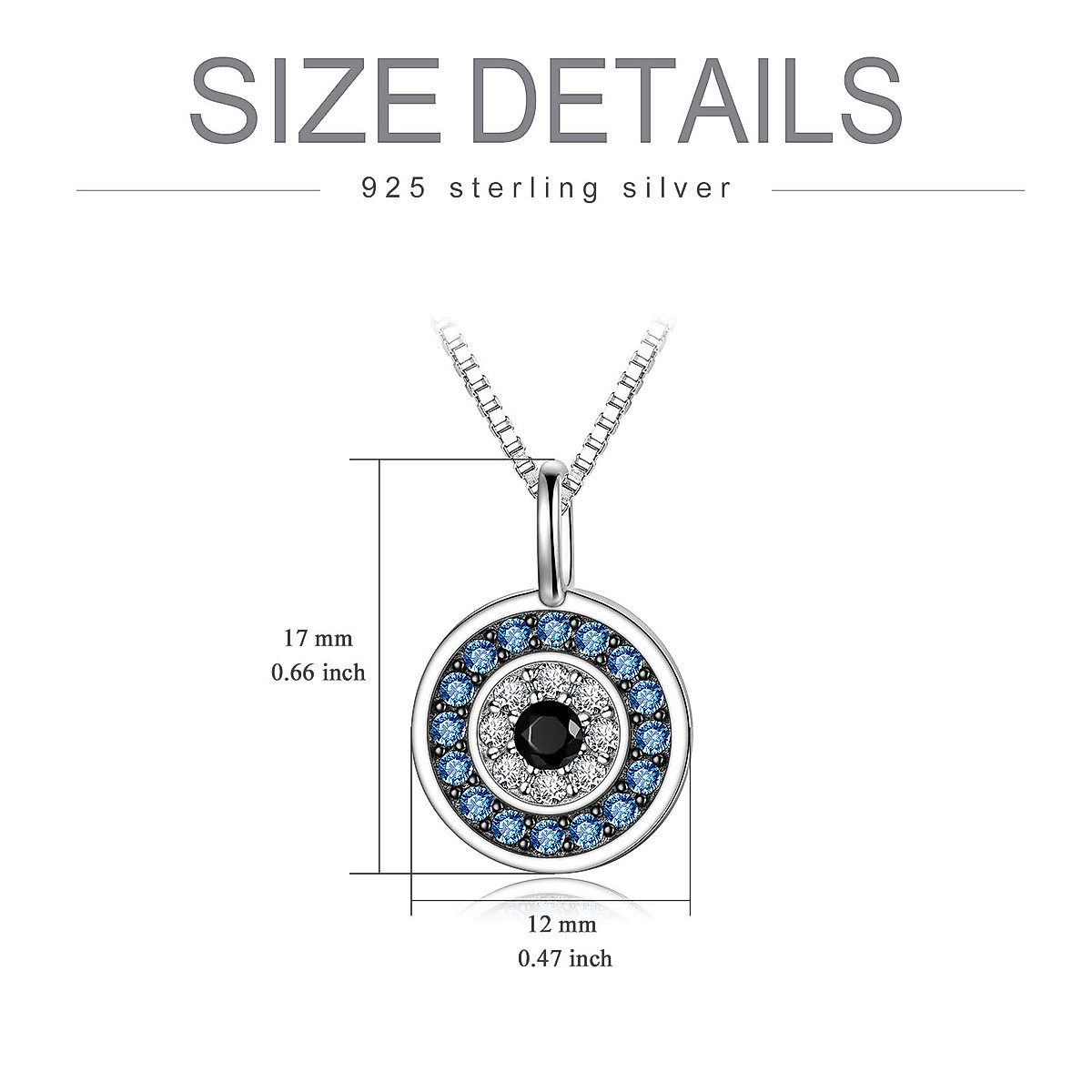 PEIMKO Evil Eye Pendant Necklace for Women 925 Sterling Silver Greek Protection Jewelry Amulet Gift Lucky Necklace for Mom（White Gold）