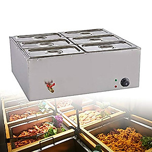 TFCFL Commercial Food Warmer 6-Pan Steamer Stainless Steel Bain-Marie Buffet Electric Countertop Food Warmer Steam Table 110V 850W for Catering and Restaurants