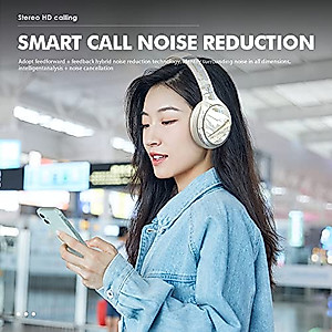 Greshare Wireless Headphone,Active Noise Canceling Headphones with Microphone Deep Bass Bluetooth Gaming Over-Ear Headset for Cellphone PC ipad Tablet Laptop. (Off-White)