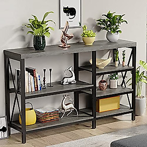 LGHM Console Tables for Entryway, Sofa Console Table Narrow with 5-Tier Storage Shelves for Living Room, Couch Hallway Table for Hall, Entry, Gray Wash