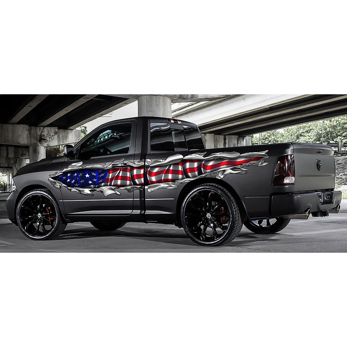 US Flag Car Vinyl Decal, US Pride Car Graphics, American Flag Car Wrap, USA Flag Ripped Metal Full Color Car Design, Patriotic Car Sticker (25x135)