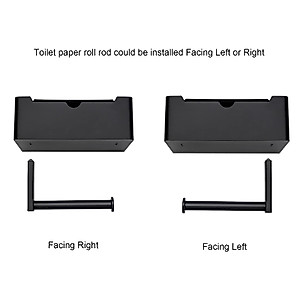 Toprema Matte Black Toilet Paper Holder Tissue Roll Hanger with Shelf Flushable Wipes Dispenser Storage Box Large Stainless Steel Bathroom Lavatory Hardware Wall Mount Adhesive