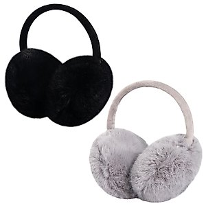 MADHOLLY 2 Pack Upgraded Adjustable Faux Fur Earmuffs- Soft Warm Ear Muffs for Winter Women Men- Ear Covers Ear Warmers for Most Adults (Black & Gray)
