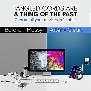 C&Berg 4 in 1 Charging Station Apple, 15W Fast Charger Portable Dock Stand, Compatible w/Qi-Certified Devices, iPhone 13/13 Pro/12/12 Pro/SE/11/X NoteS8/9/10, iWatch, Airpods & Apple Pencil 3 in 1