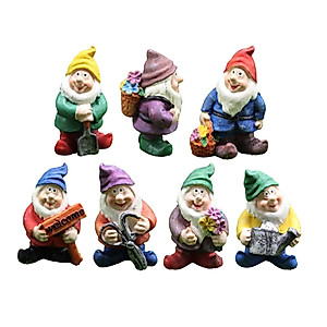 Serenable 7pcs Funny Garden Gnome Resin Ornaments Crafts Micro Landscape Moss Bonsai Decoration Home Decoration Ornaments