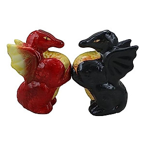 Ebros Gift Red Fire And Black Smoke Dueling Dragons Couple Ceramic Salt Pepper Shakers Set Figurines As Fantasy Mythical Magic Dungeons And Dragon Gothic Accent Decor