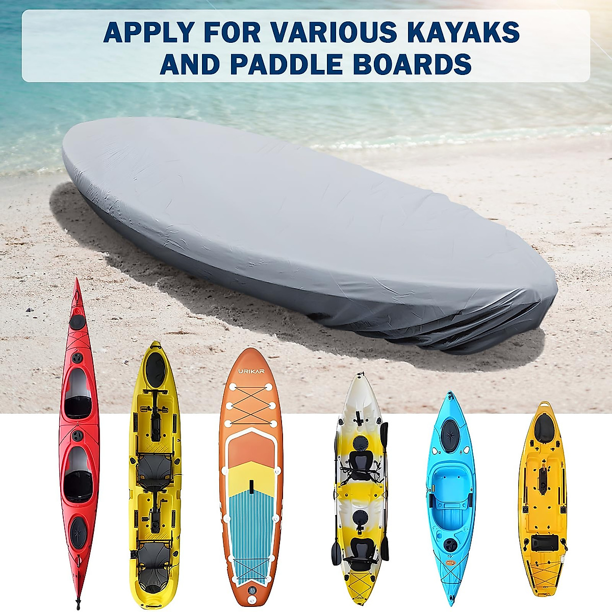 Kohree Kayak Cover 10FT, 420D Kayak Covers for Outdoor Storage Waterproof, Heavy Duty Paddle Board Covers UV Protection SUP Canoe Storage Dust Cover Kayak Accessory for Indoor/Outdoor,10.17-11.4ft