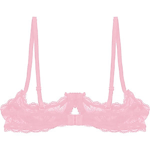 YOOJOO Women Sexy 1/4 Cup Sheer Lace Bra Push Up Underwired Shelf Bra Unlined See Through Bralette Dusty Pink Medium
