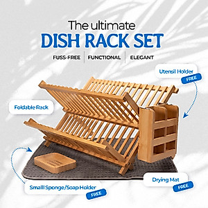 Kitchen Dish Drying Rack for Kitchen Counter - Bamboo Dish Drying Rack - Wooden Collapsible Dish Drying Rack Dishes Drying Rack Kitchen - 2 Tier Dish Drying Rack Small - Dish Strainer - Dishrack