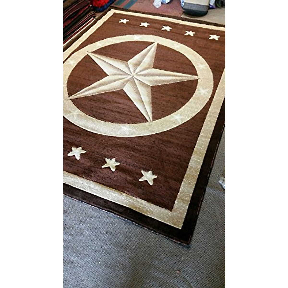 Americana Texas Star Area Rug Lone Star Dark Brown Design 5457 (5 Feet 2 Inch X 7 Feet 3 Inch)